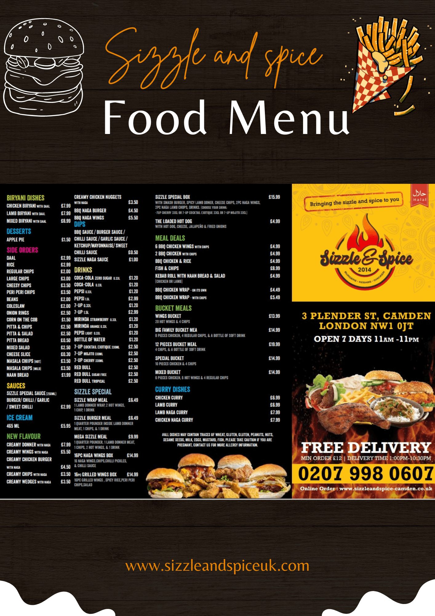 Menu - Sizzle And Spice Camden