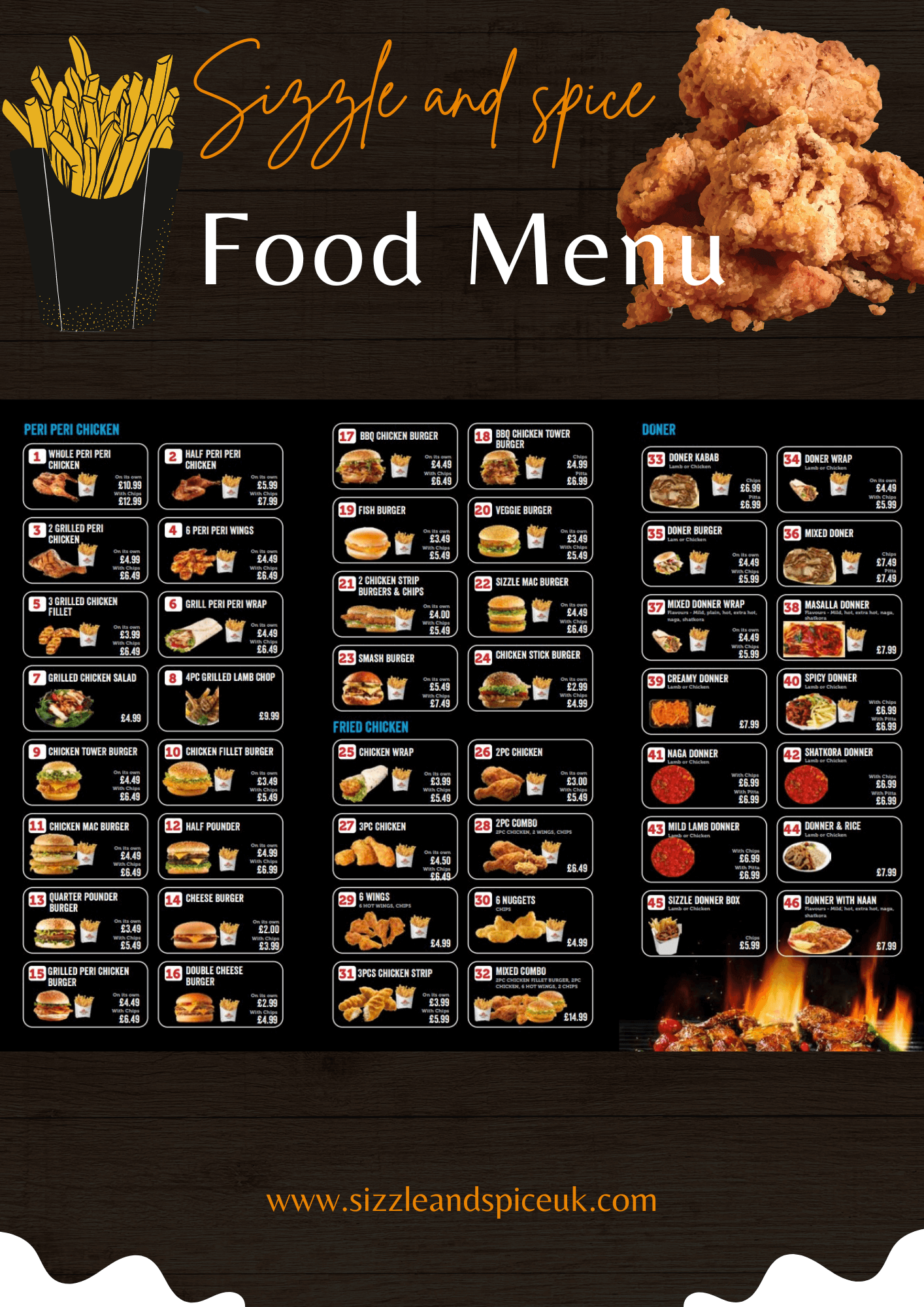 Menu - Sizzle And Spice Camden